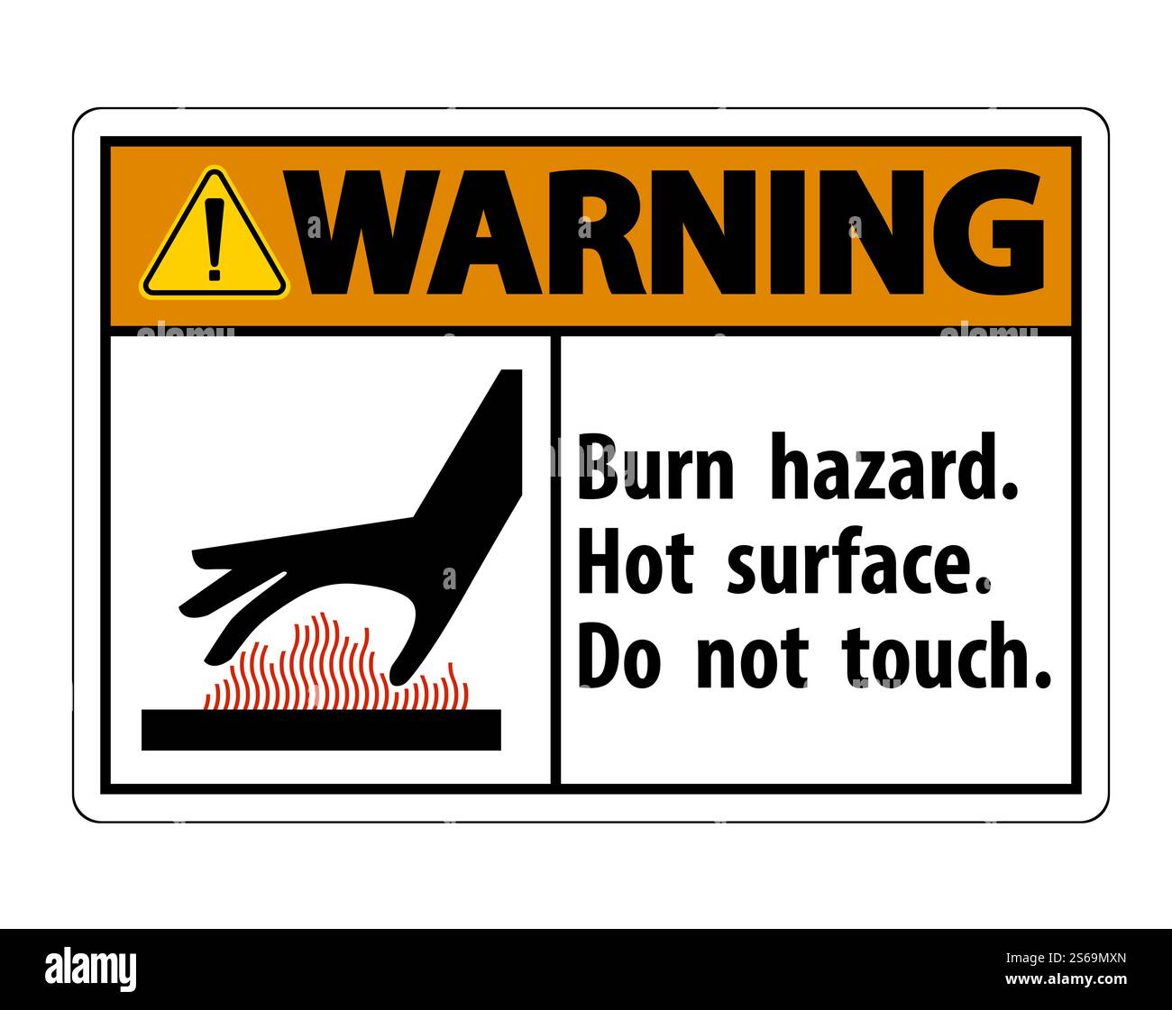 Warning Burn hazard,Hot surface,Do not touch Symbol Sign Isolate on ...