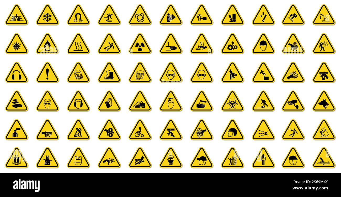 Warning Hazard Symbols labels Sign Isolate on White Background,Vector ...