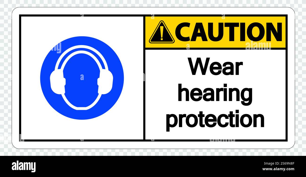Caution Wear hearing protection on transparent background,vector ...