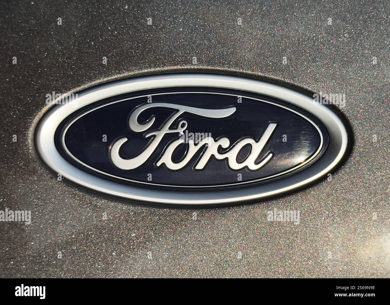 Lodz, Poland January 16 2025 Closeup of Ford logo emblem, oval design ...
