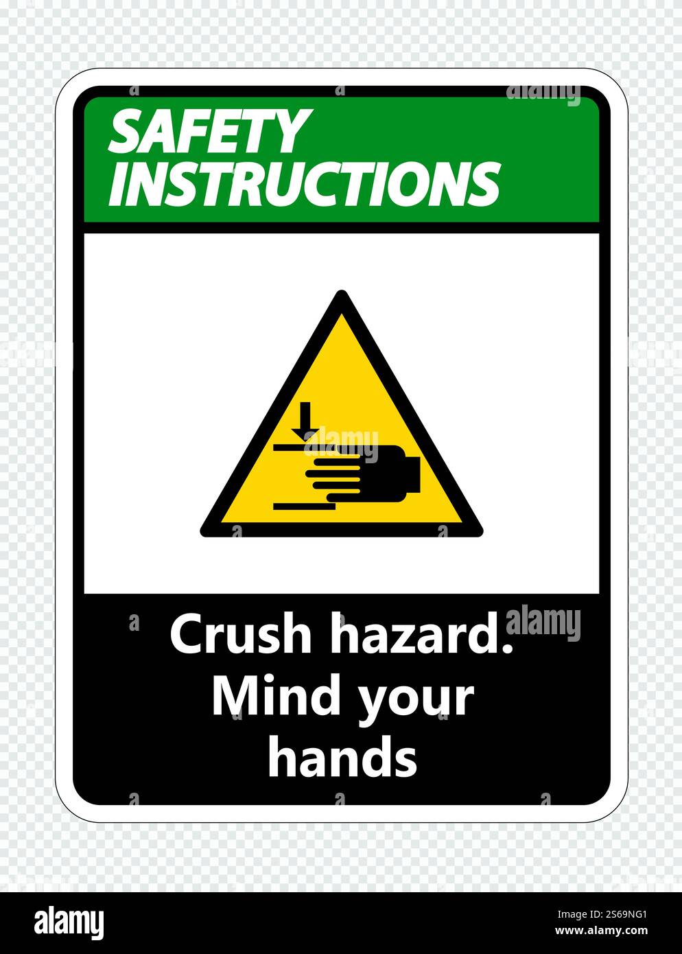 Safety instructions crush hazard.Mind your hands Sign on transparent ...