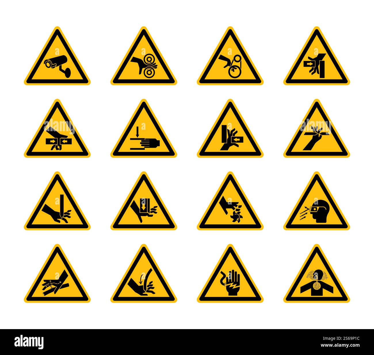 Triangular Warning Hazard Symbols labels Isolate On White Background ...