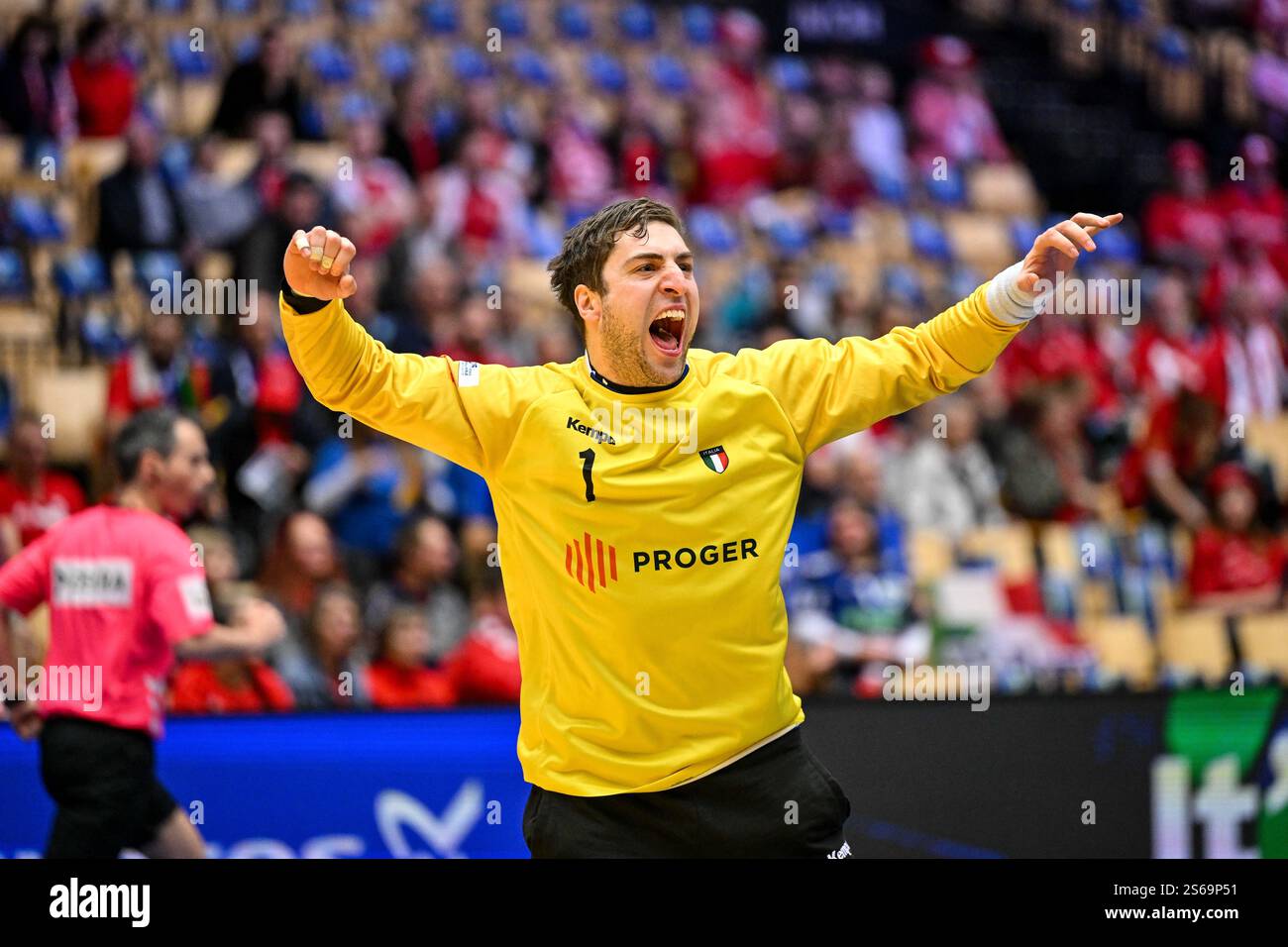 Herning, Denmark. 16th Jan, 2025. Domenico Ebner of Italy Nationalteam ...