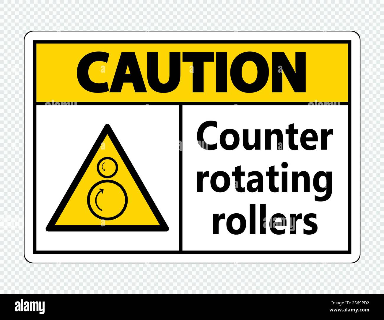 Caution counter rotating rollers sign on transparent background,vector ...