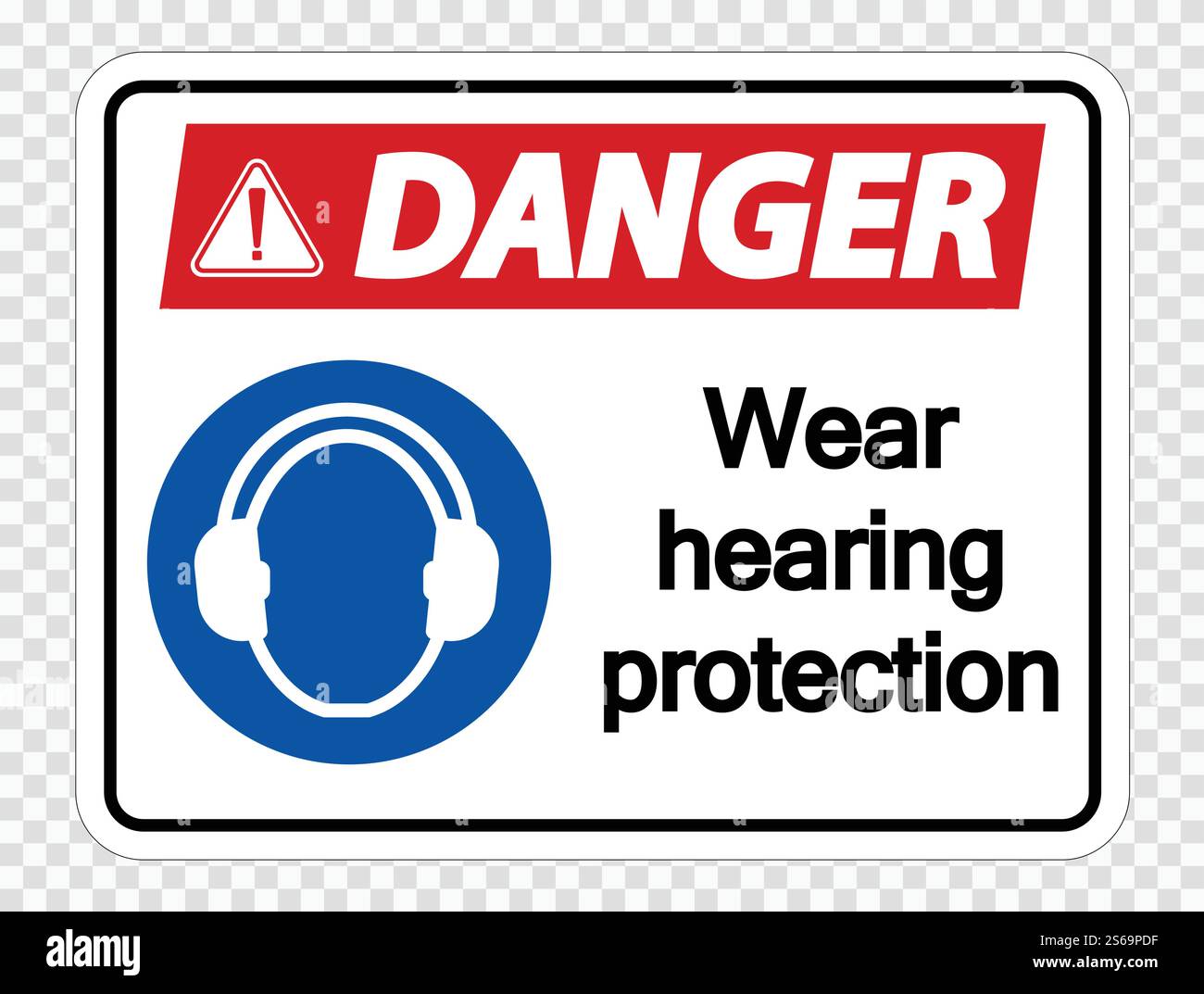 Danger Wear hearing protection on transparent background,vector ...