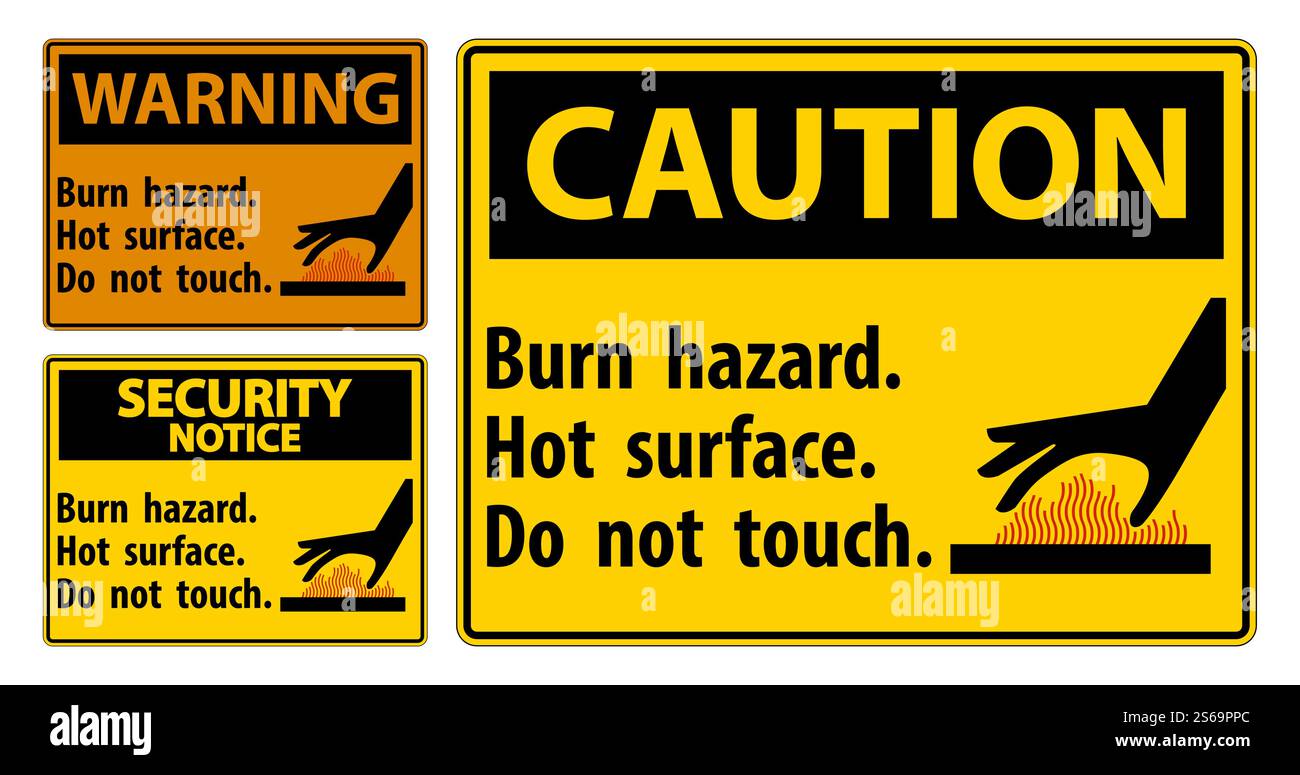 Burn hazard,Hot surface,Do not touch Symbol Sign Isolate on White ...