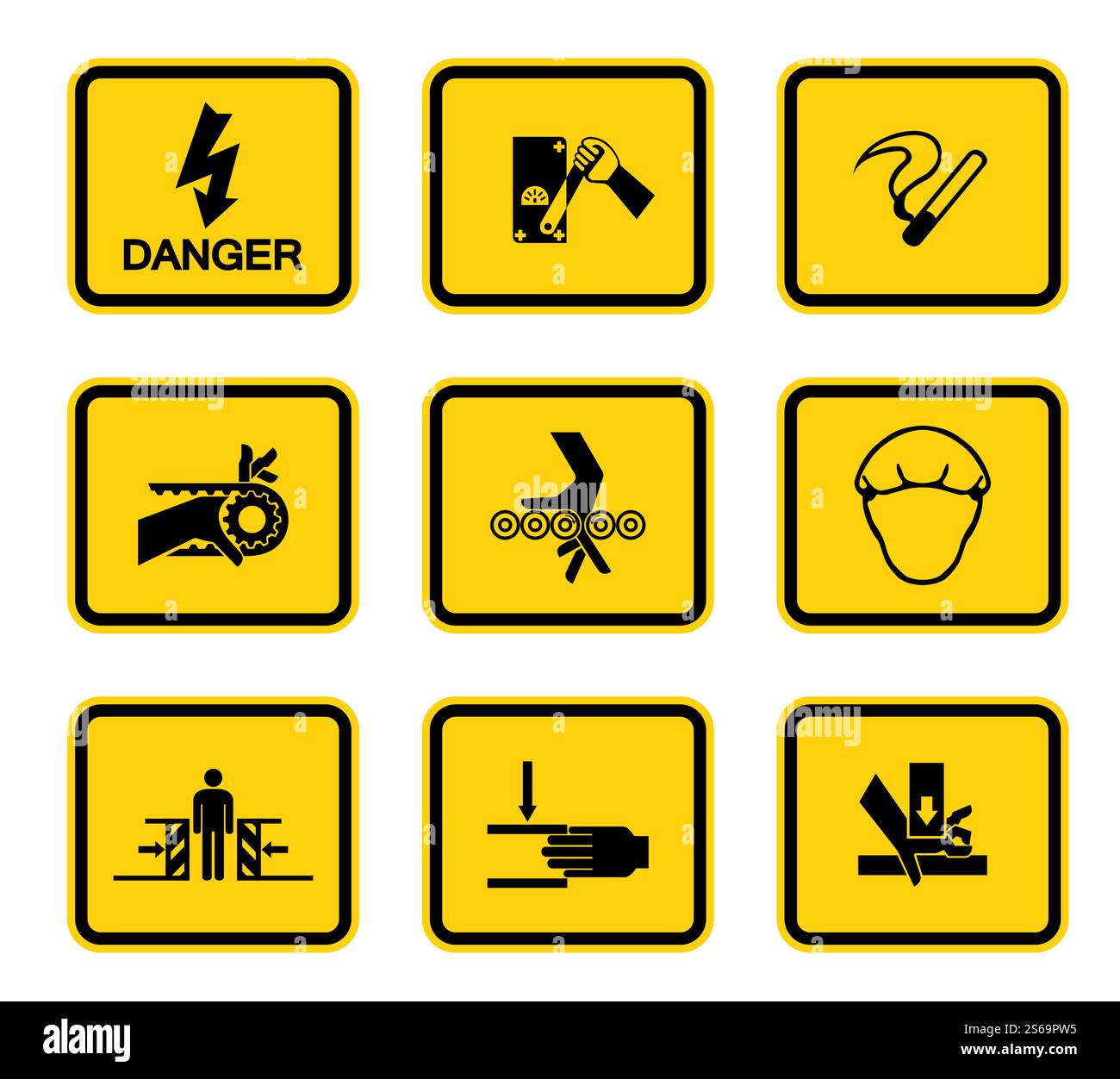 Warning Hazard Symbols labels Sign Isolated on White Background,Vector ...