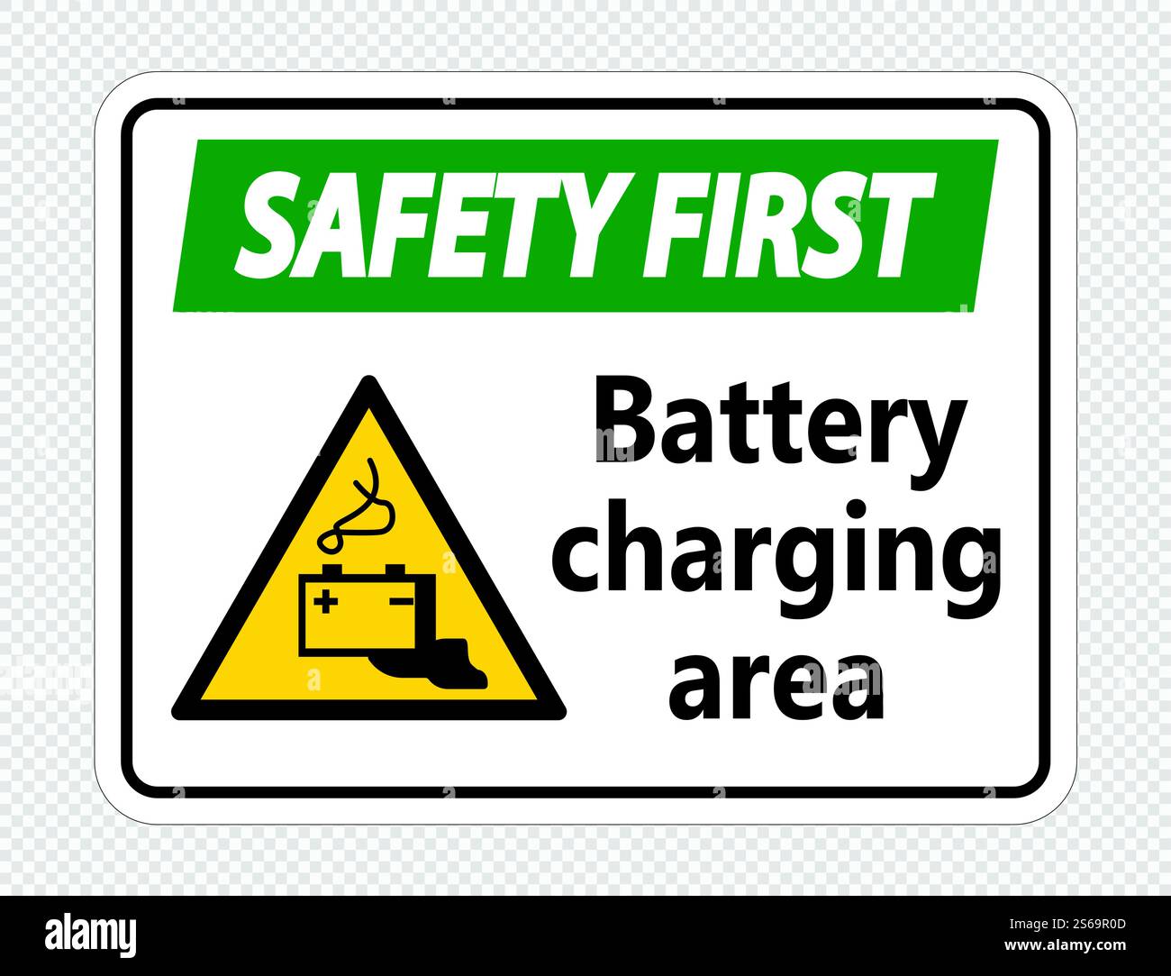 Safety first battery charging area Sign on transparent background ...