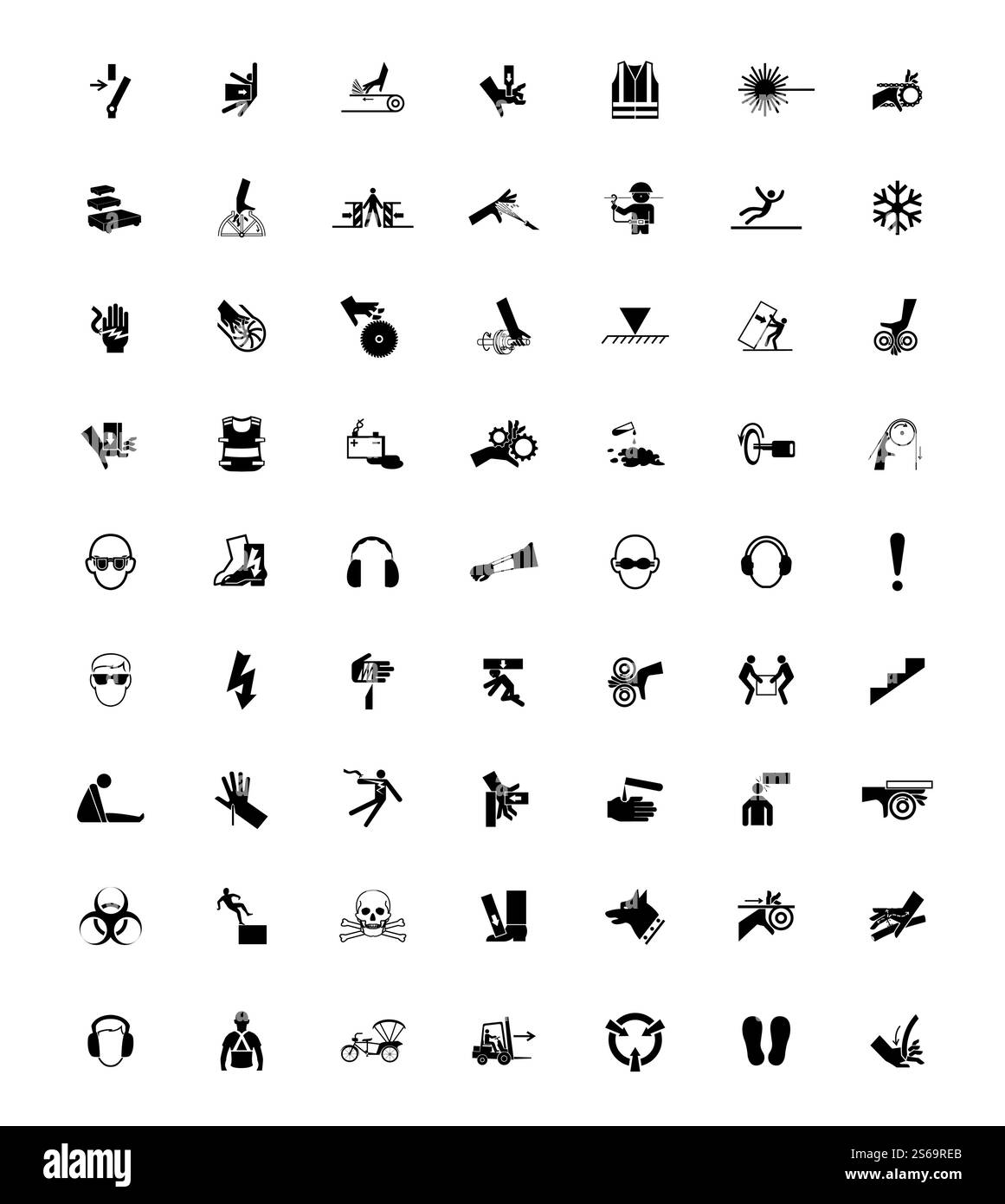 Warning signs, industrial hazards icon labels Sign Isolated on White ...