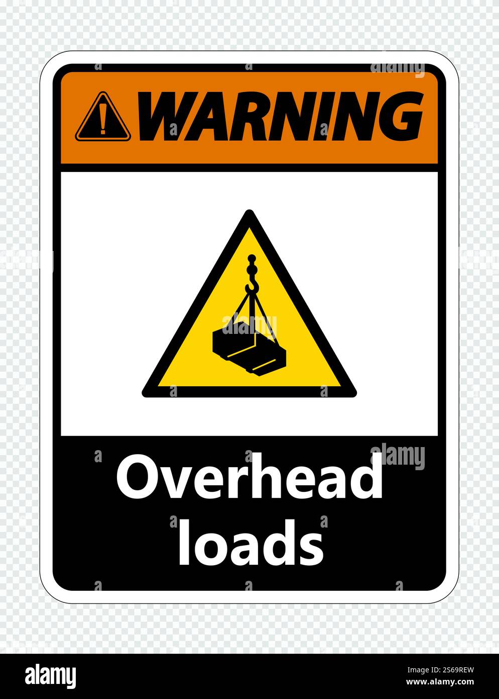Warning overhead loads Sign on transparent background Stock Vector ...