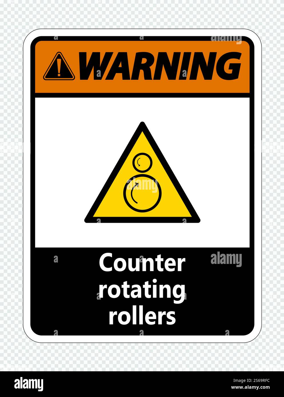 Warning counter rotating rollers sign on transparent background Stock ...