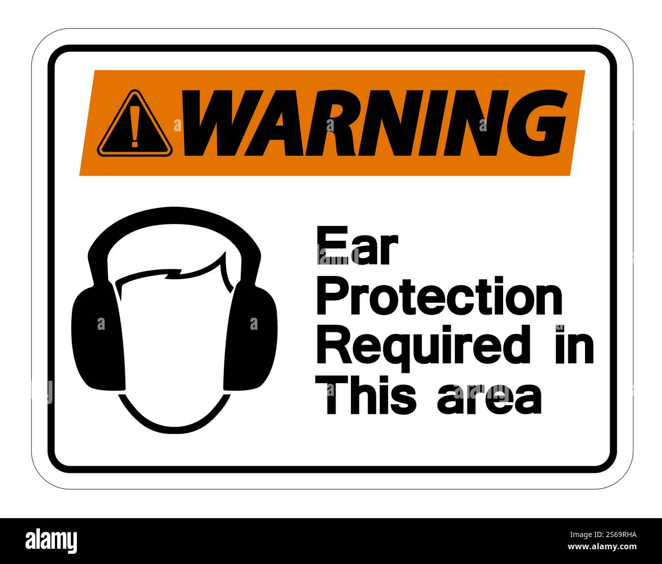 Warning Ear Protection Required In This Area Symbol Sign on white ...
