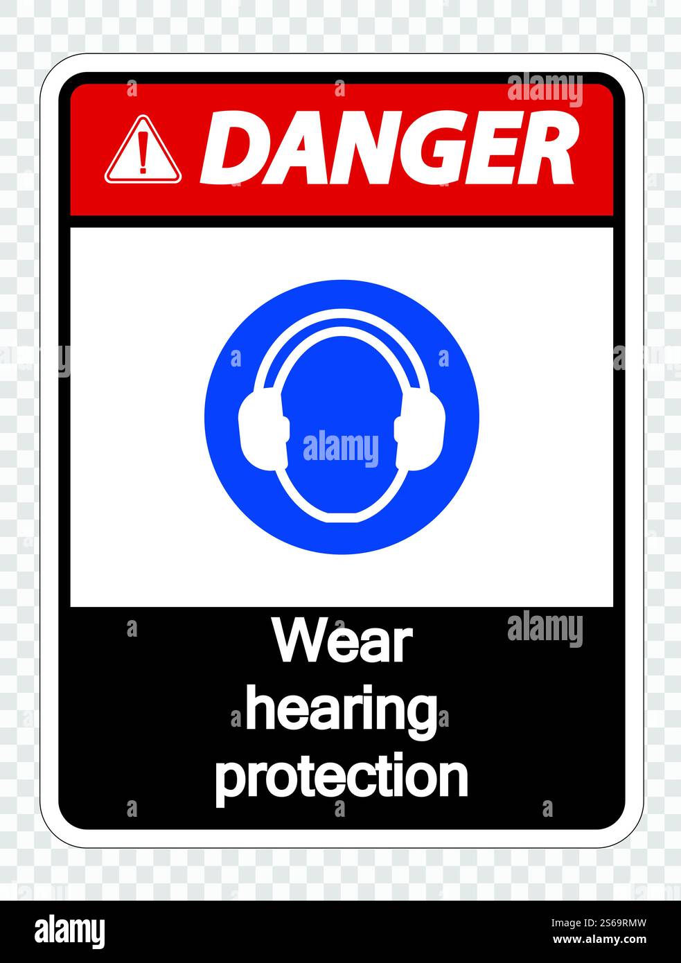 Danger Wear hearing protection on transparent background,vector ...