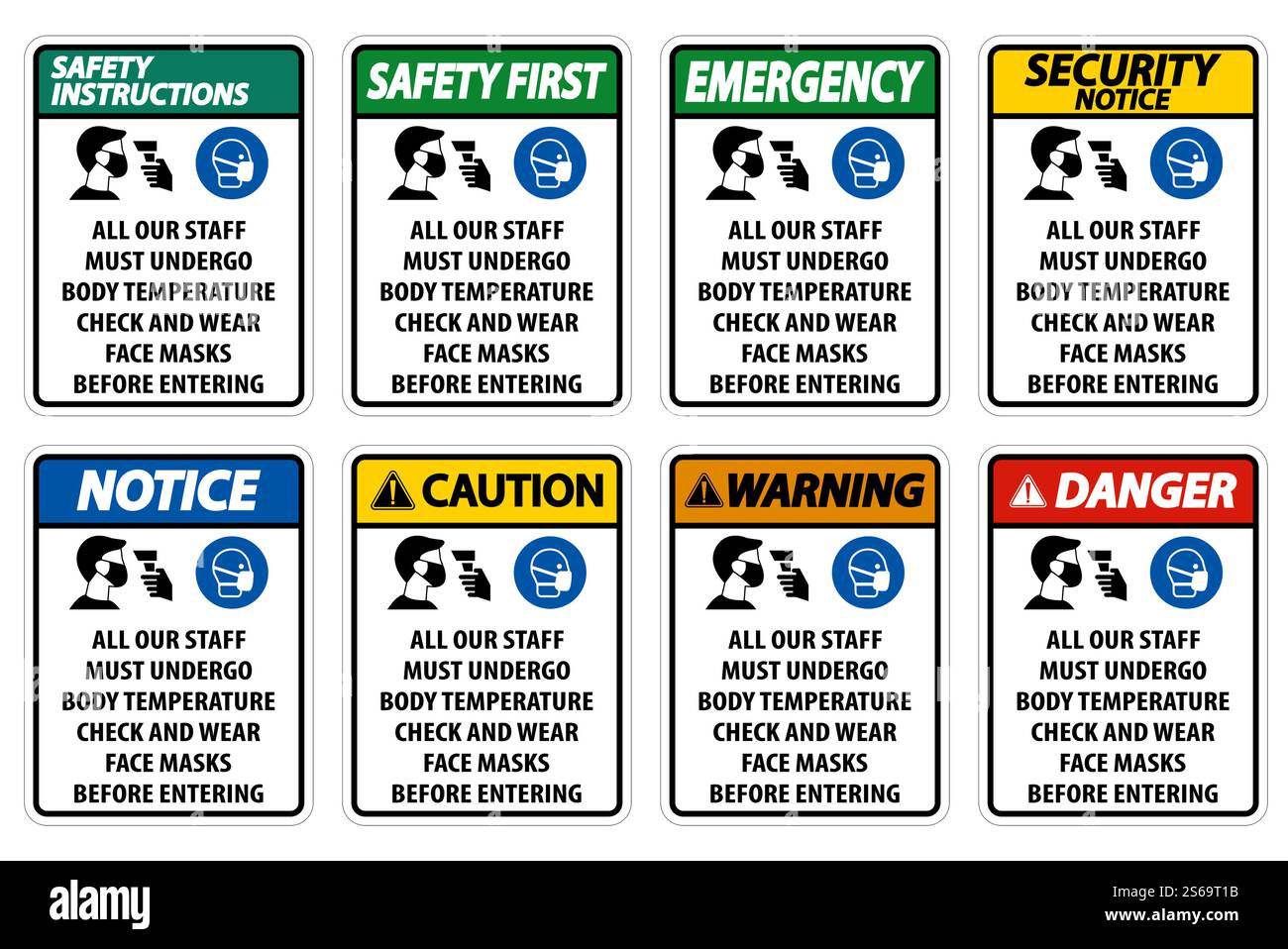 Staff Must Undergo Temperature Check Sign on white background Stock ...