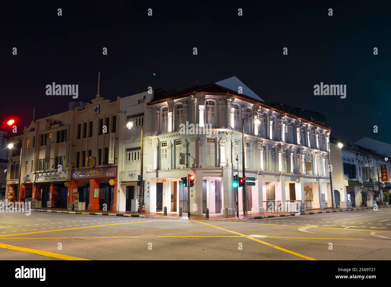 Chinatown historic commercial building at night on South Bridge Road at ...