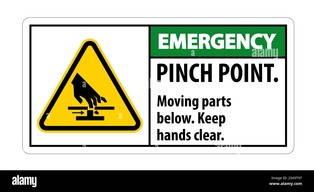 Emergency Pinch Point, Moving Parts Below, Keep Hands Clear Symbol Sign ...