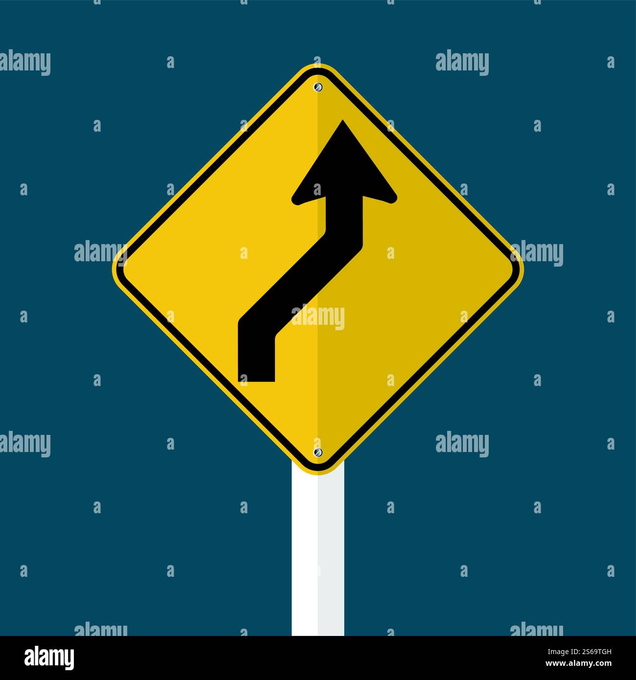 Curved Right Traffic Road Sign isolated on grey sky background,vector ...