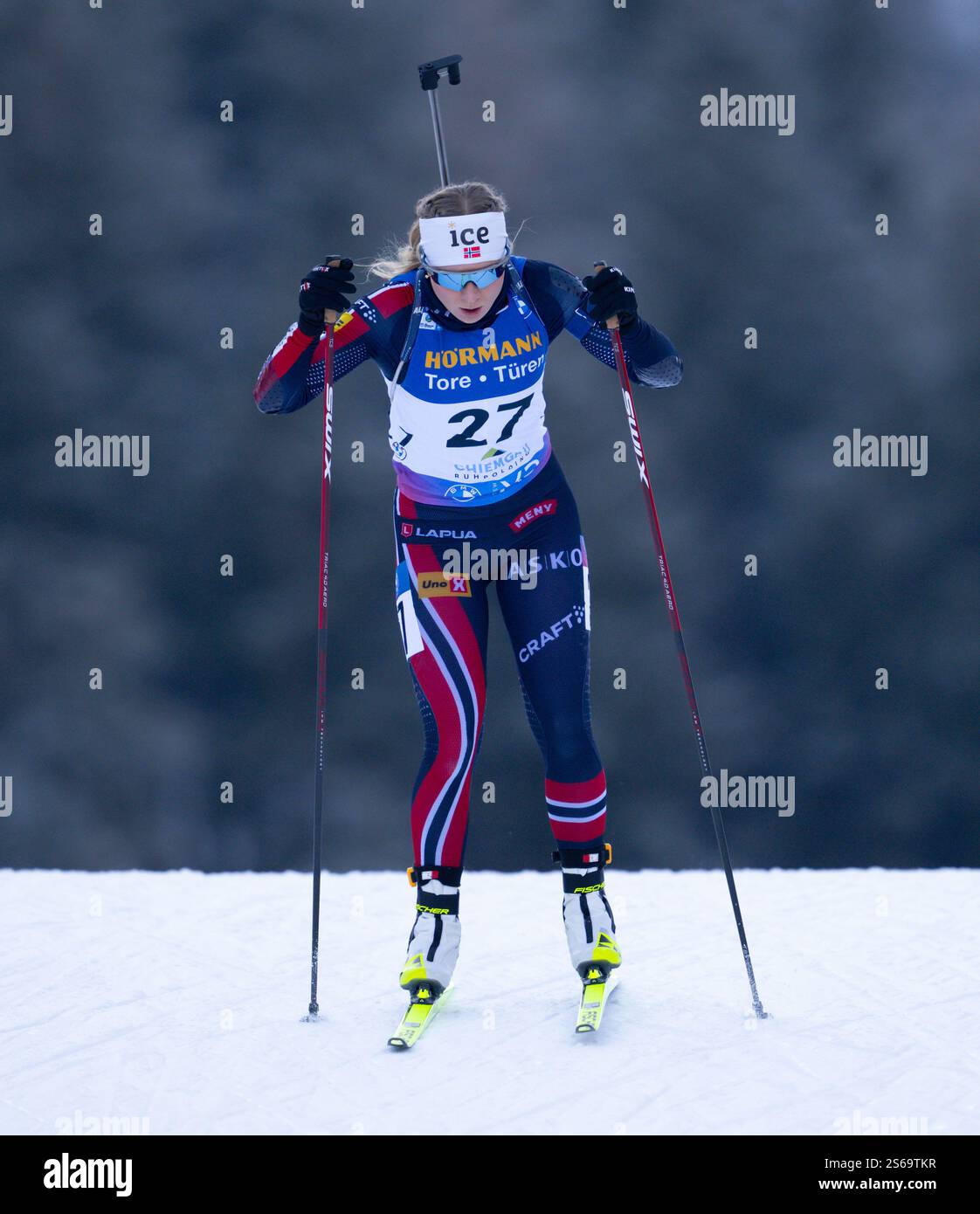 16 January 2025, Bavaria, Ruhpolding: Biathlon: World Cup, individual 15 km, women in the ...