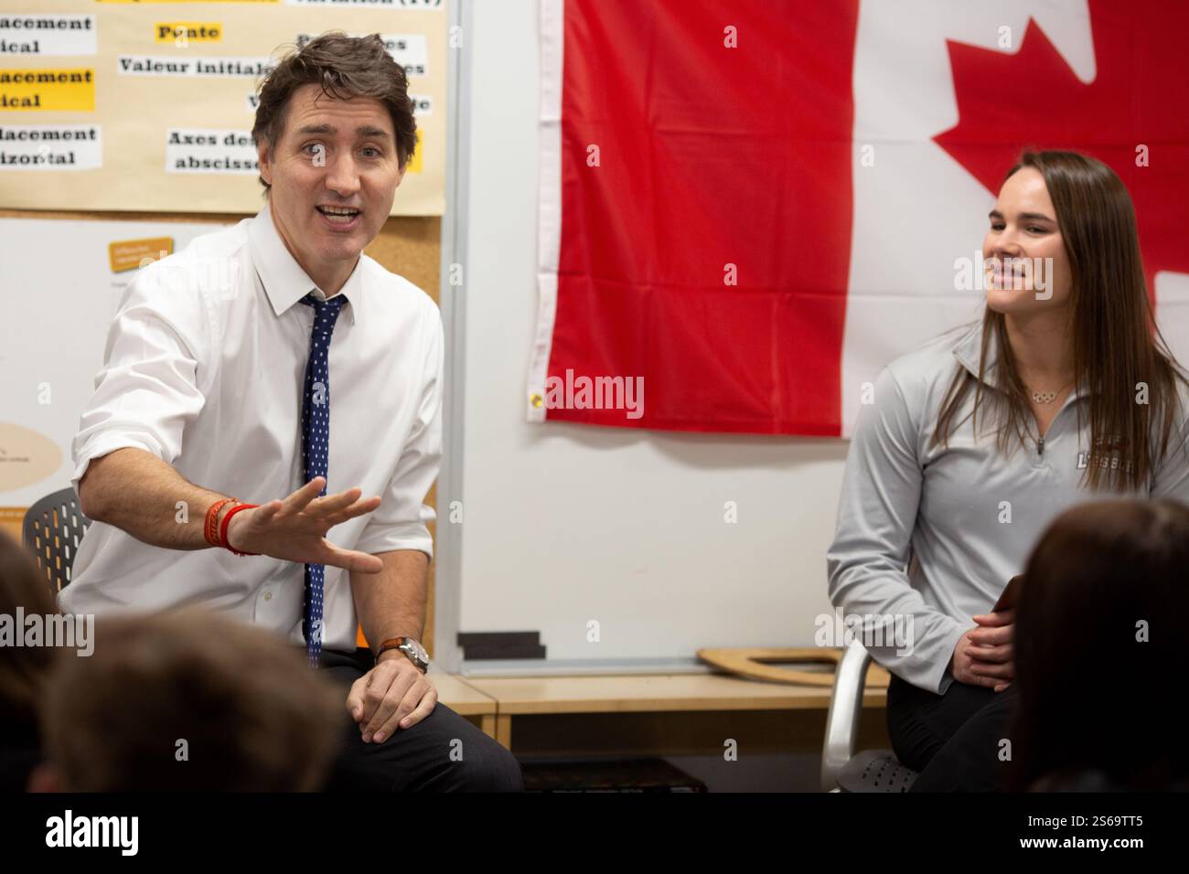 Tecumseh, Canada. 16th Jan, 2025. Prime Minister Justin Trudeau, left ...
