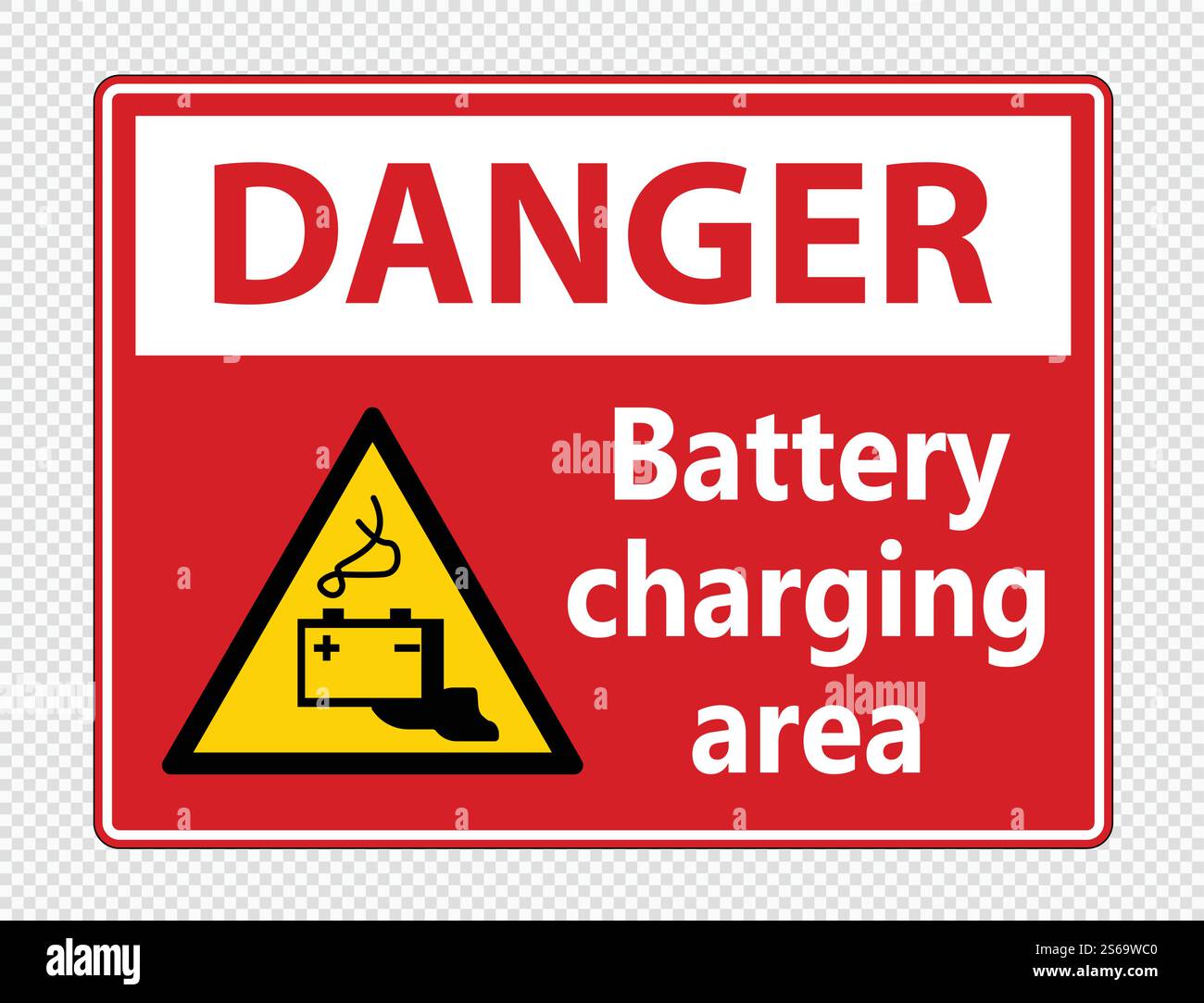 Danger battery charging area Sign on transparent background,vector ...
