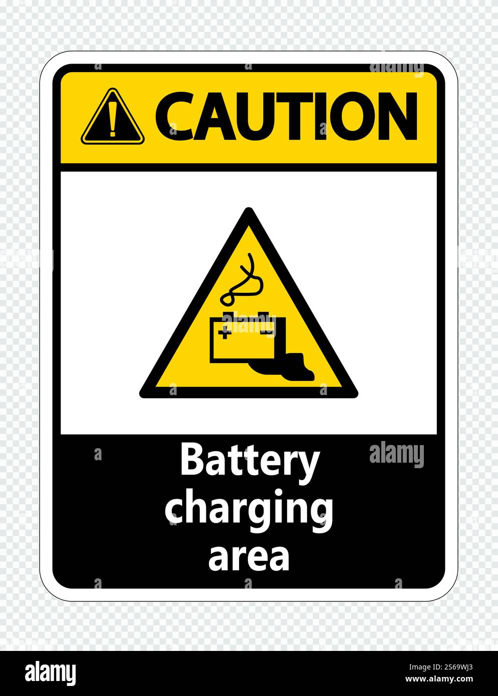 Caution battery charging area Sign on transparent background,Vector ...