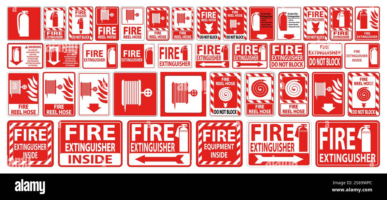 Set label Fire extinguisher Sign on white background Stock Vector Image ...