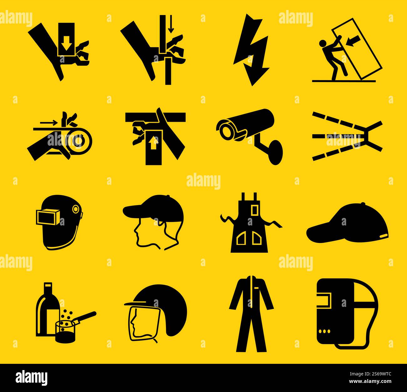 Warning signs,industrial hazards icon labels Sign Isolated on White ...