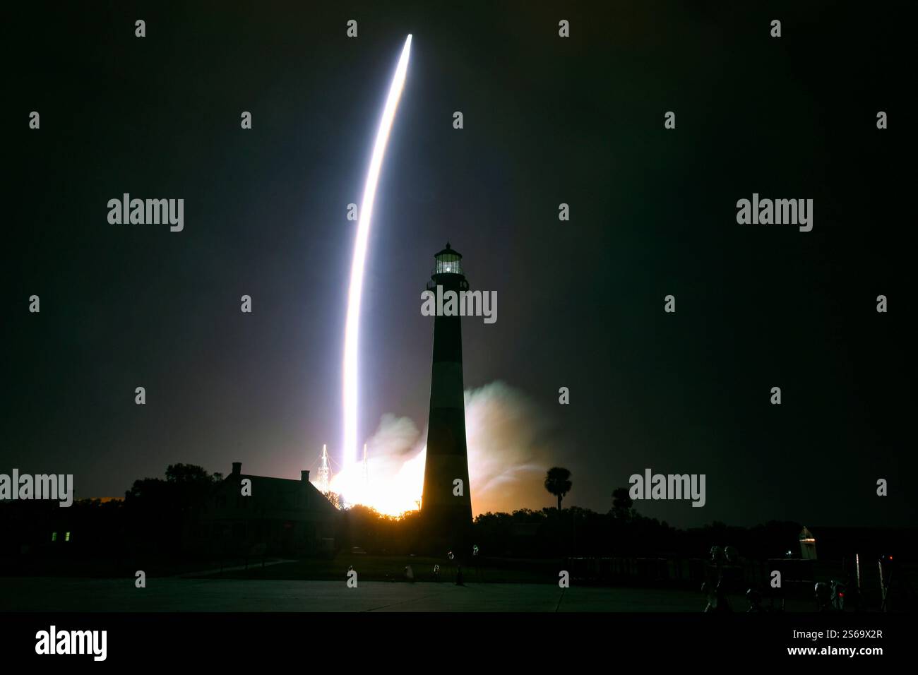 The Historic Cape Canaveral Lighthouse stands in the foreground as the ...