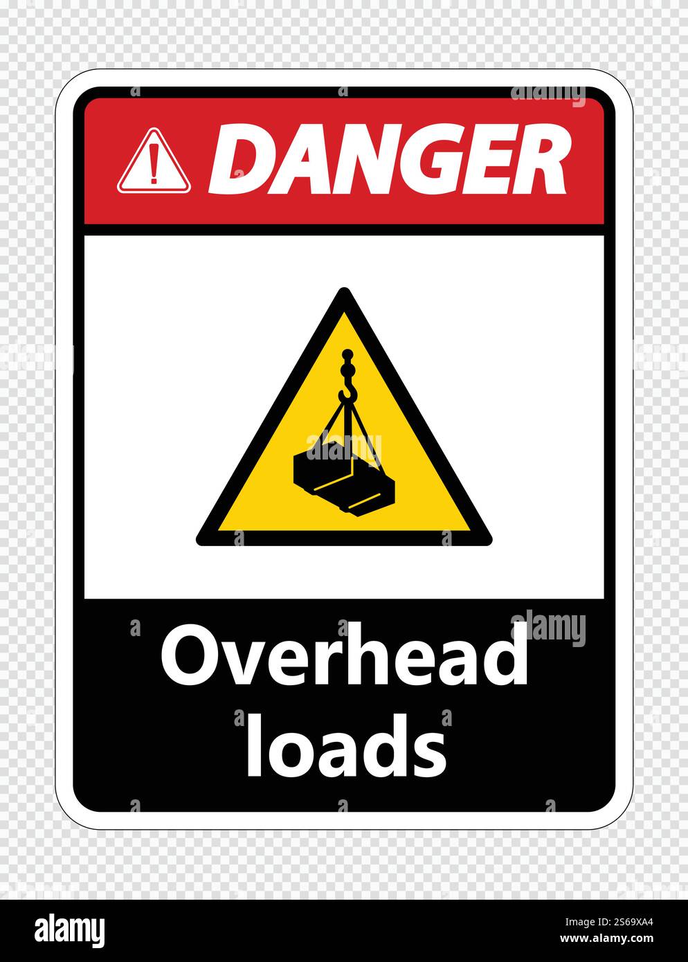 Danger overhead loads Sign on transparent background,vector ...