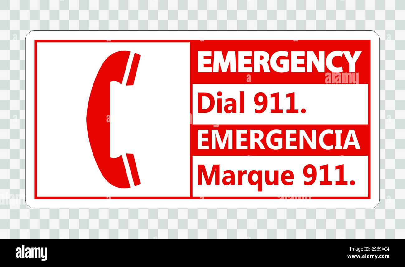 Bilingual Emergency Dial 911 Sign on transparent background,vector ...