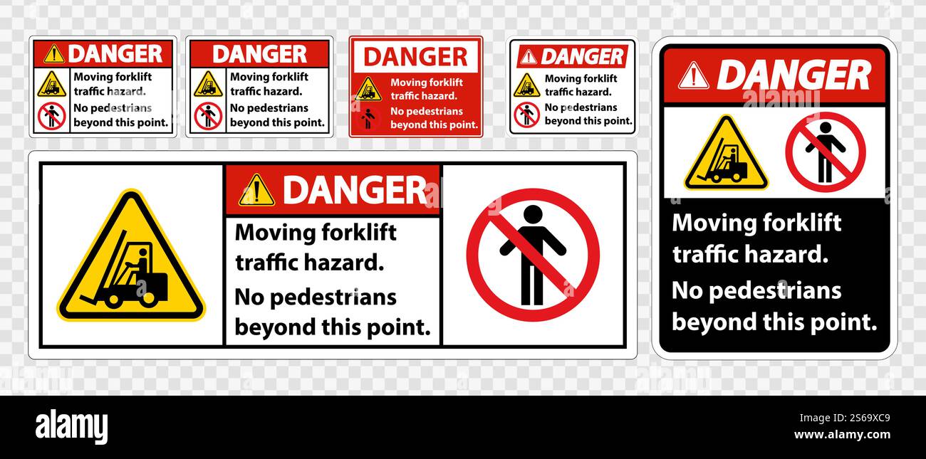 Moving forklift traffic hazard,No pedestrians beyond this point,Symbol ...