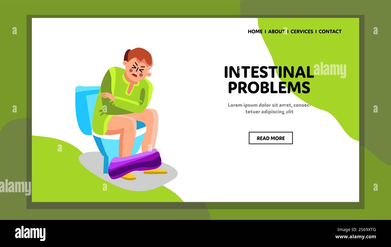 Man With Intestinal Problems Sitting Toilet Vector. Boy Mature Painful ...