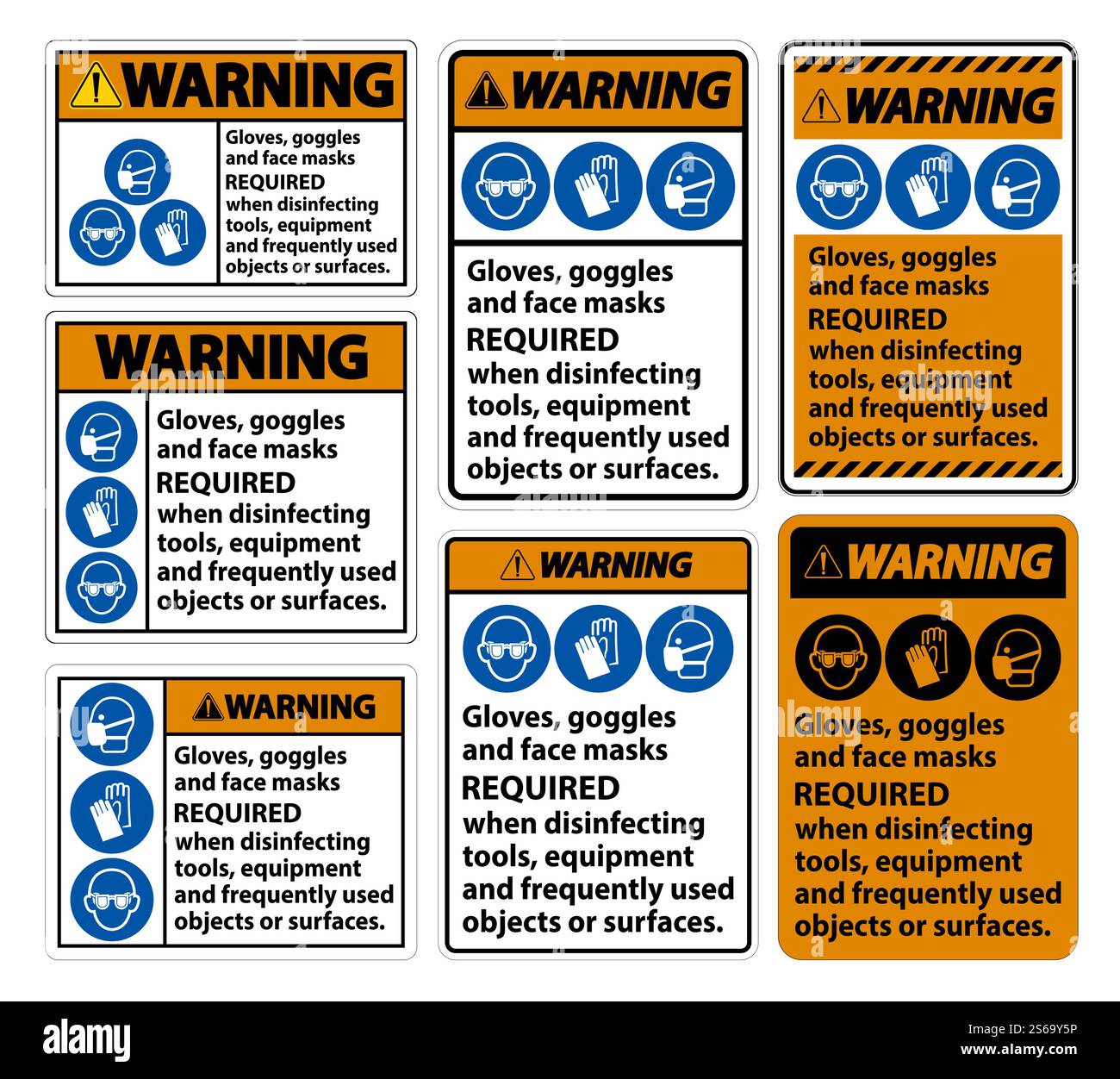 Warning Gloves,Goggles,And Face Masks Required Sign On White Background ...