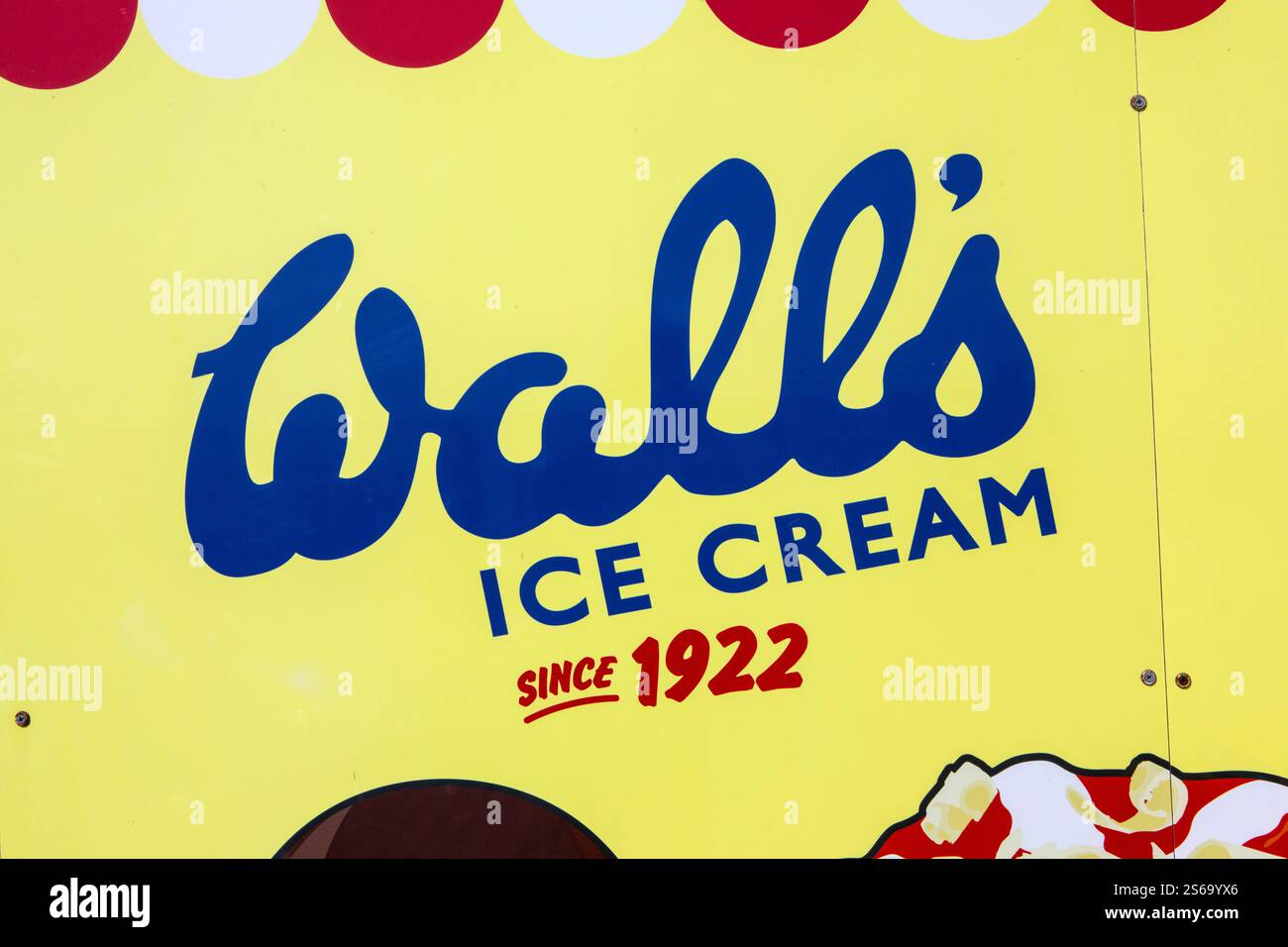 Essex, UK - July 28th 2024: Close-up of the Walls Ice Cream logo on a ...