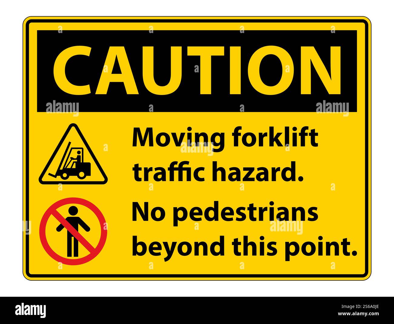 Moving forklift traffic hazard,No pedestrians beyond this point,Symbol ...