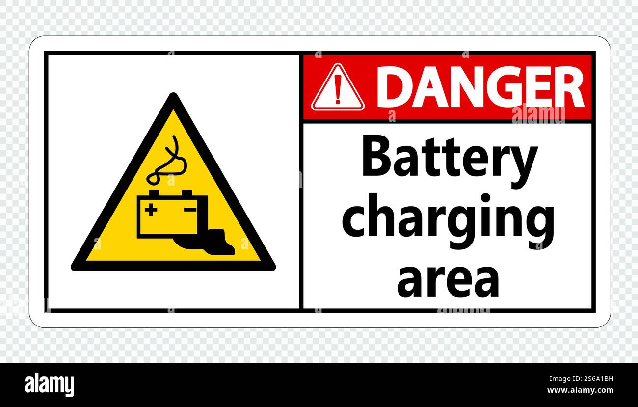 Danger battery charging area Sign on transparent background,vector ...