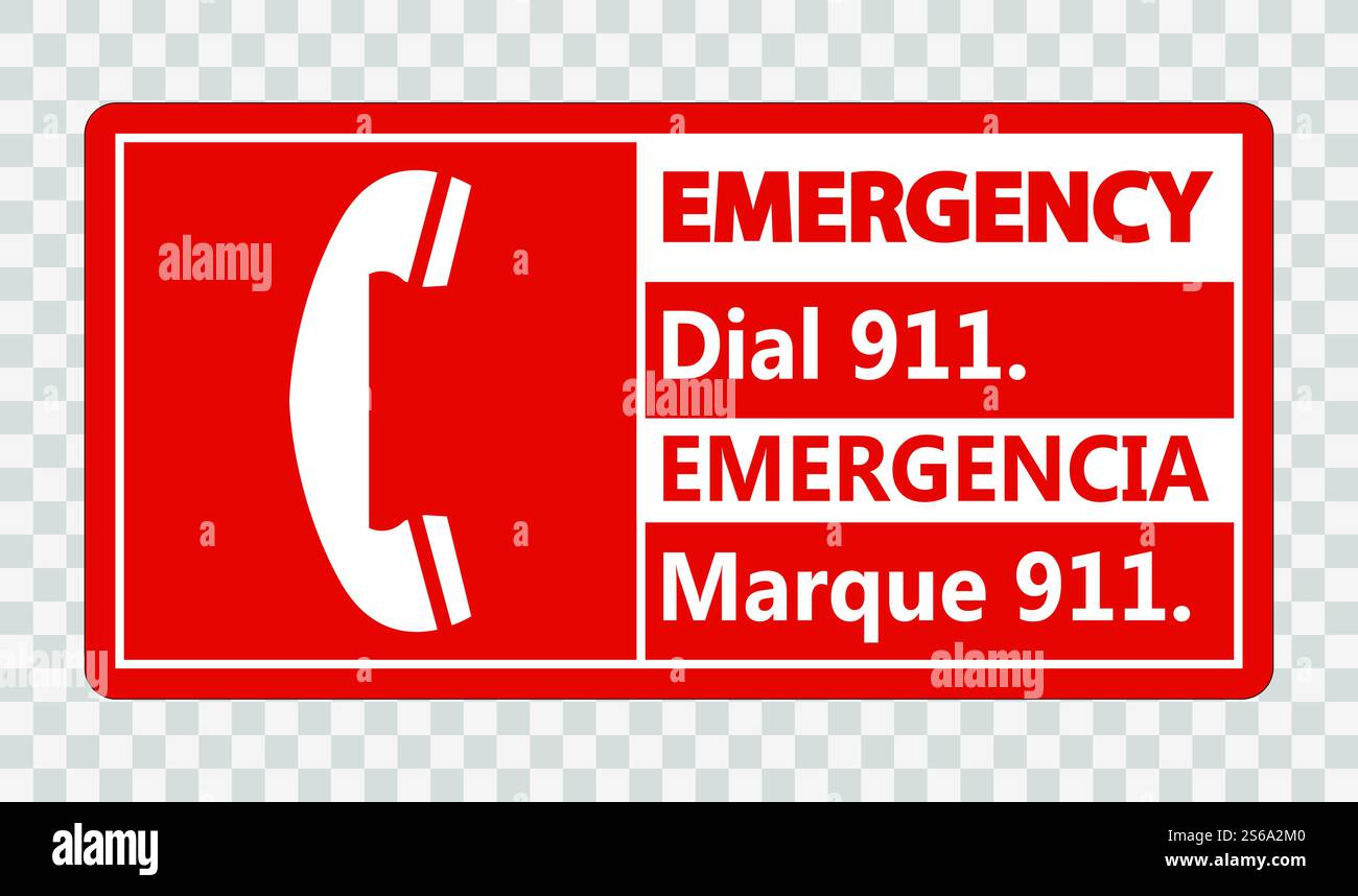 Bilingual Emergency Dial 911 Sign on transparent background,vector ...