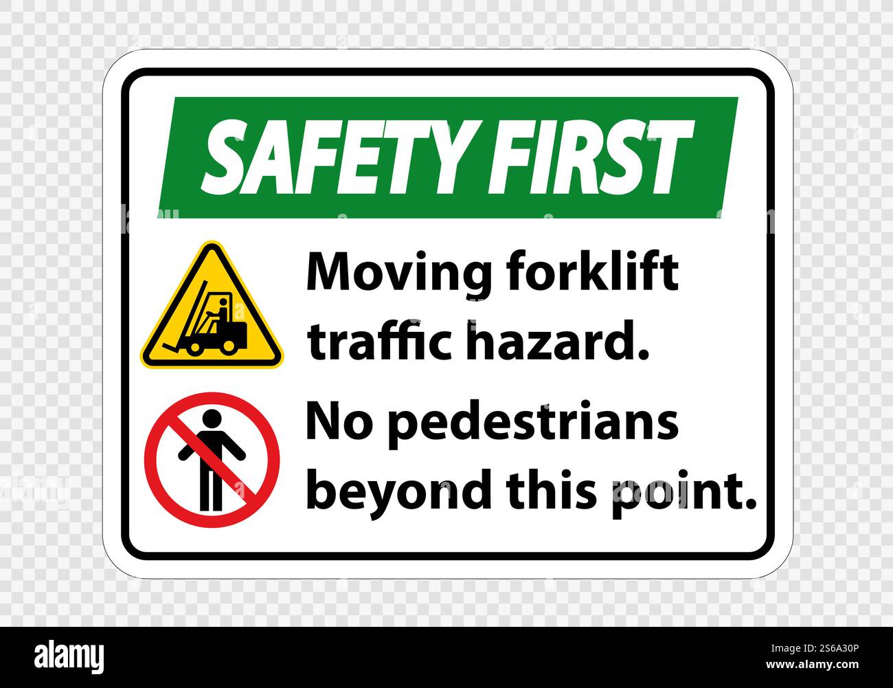 Moving forklift traffic hazard,No pedestrians beyond this point,Symbol ...