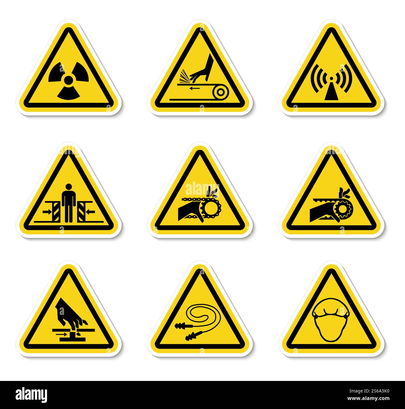 Triangular Warning Hazard Symbols labels On White Background Stock ...