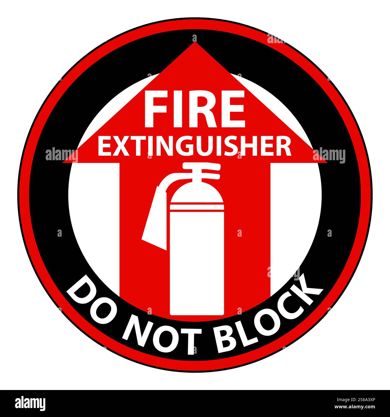 Fire Extinguisher Do Not Block Floor Sign on white background Stock ...