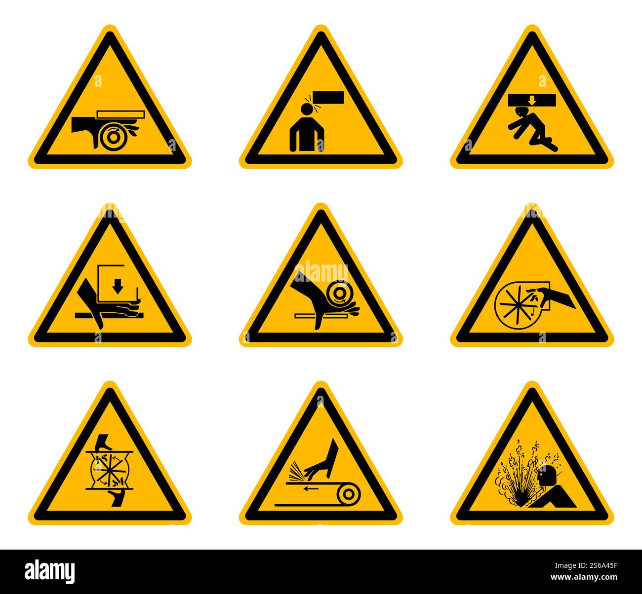 Triangular Warning Hazard Symbols labels On White Background Stock ...