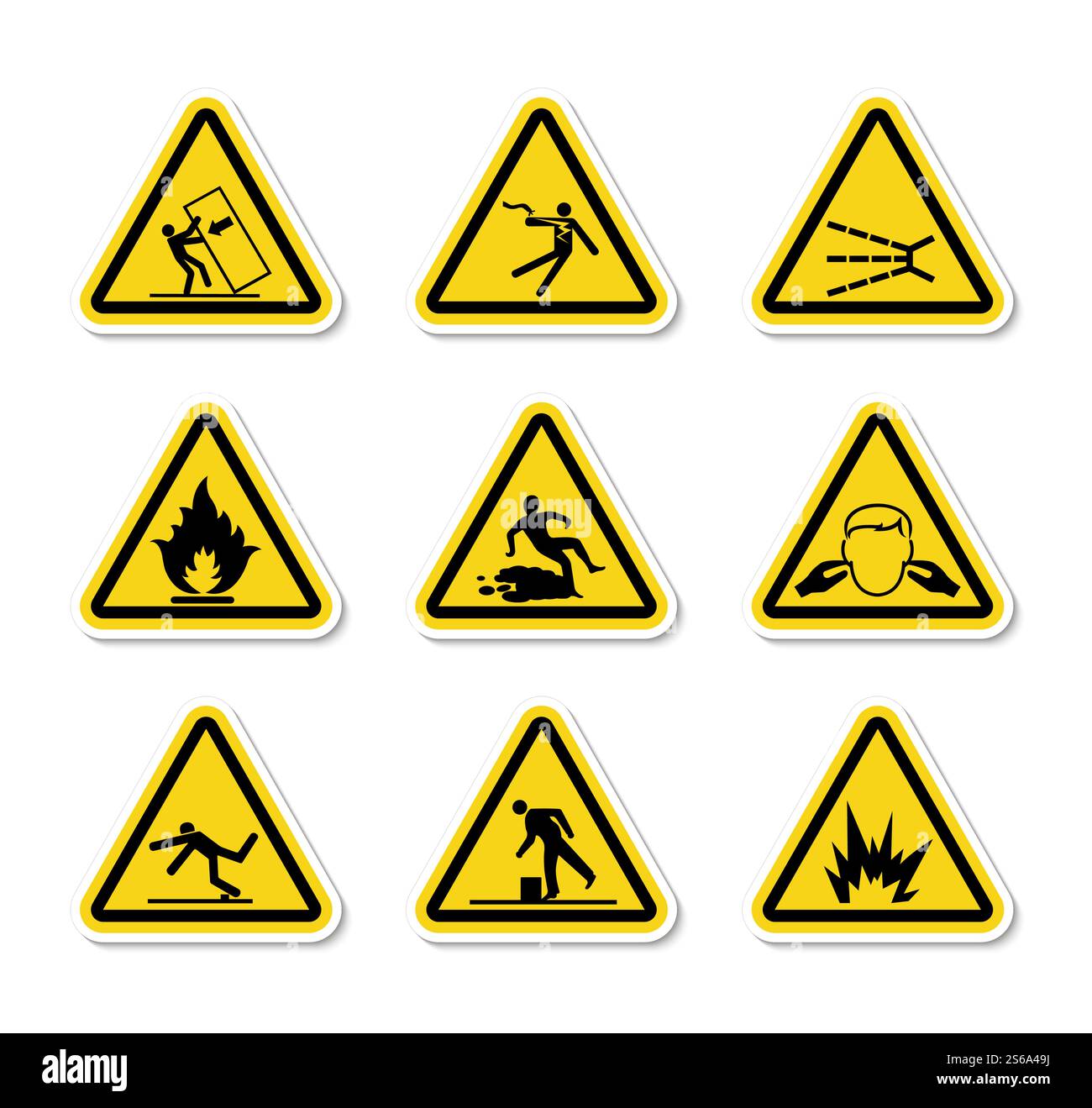 Triangular Warning Hazard Symbols labels On White Background Stock ...