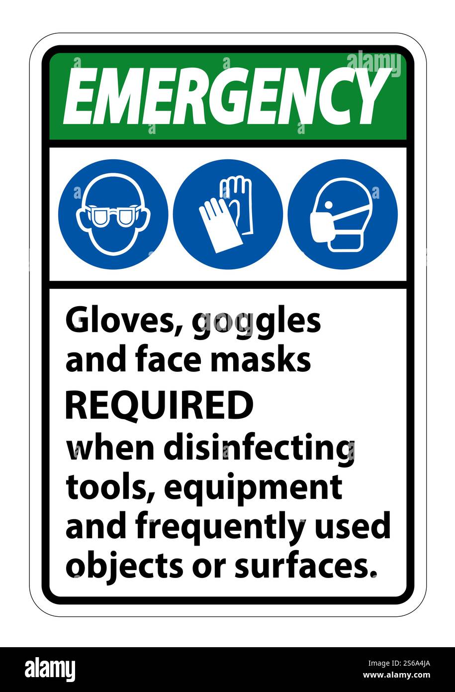 Emergency Gloves,Goggles,And Face Masks Required Sign On White ...