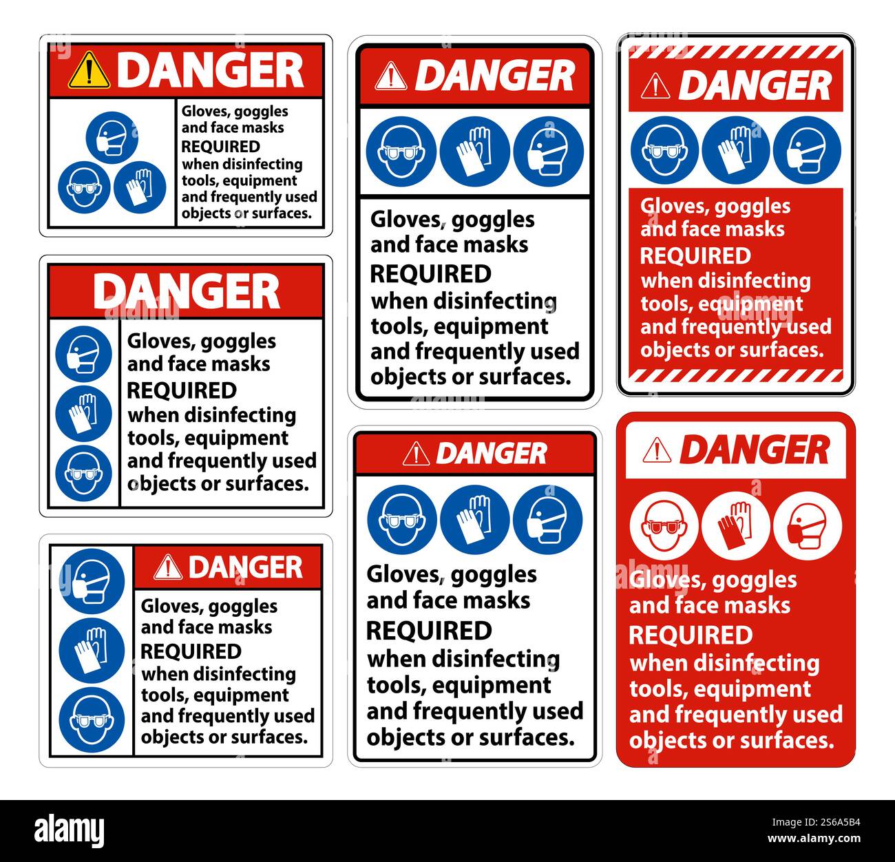 Danger Gloves,Goggles,And Face Masks Required Sign On White Background ...