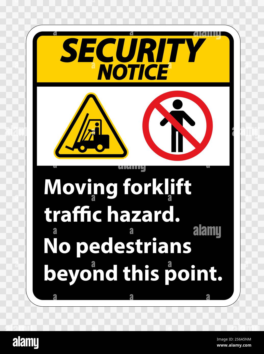 Moving forklift traffic hazard,No pedestrians beyond this point,Symbol ...
