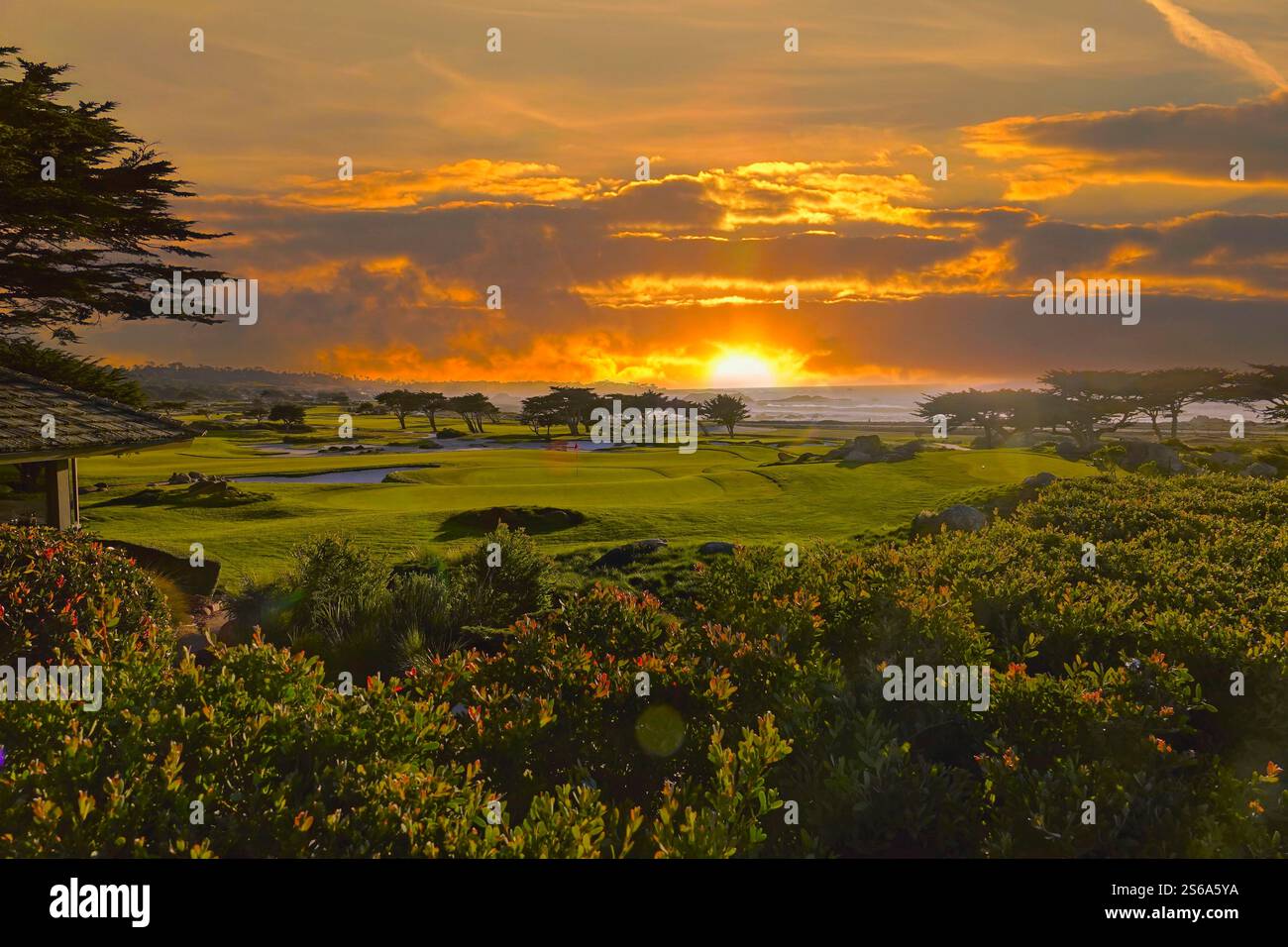 Pebble Beach, California, USA - January 12th, 2025 Sun sets over the ...
