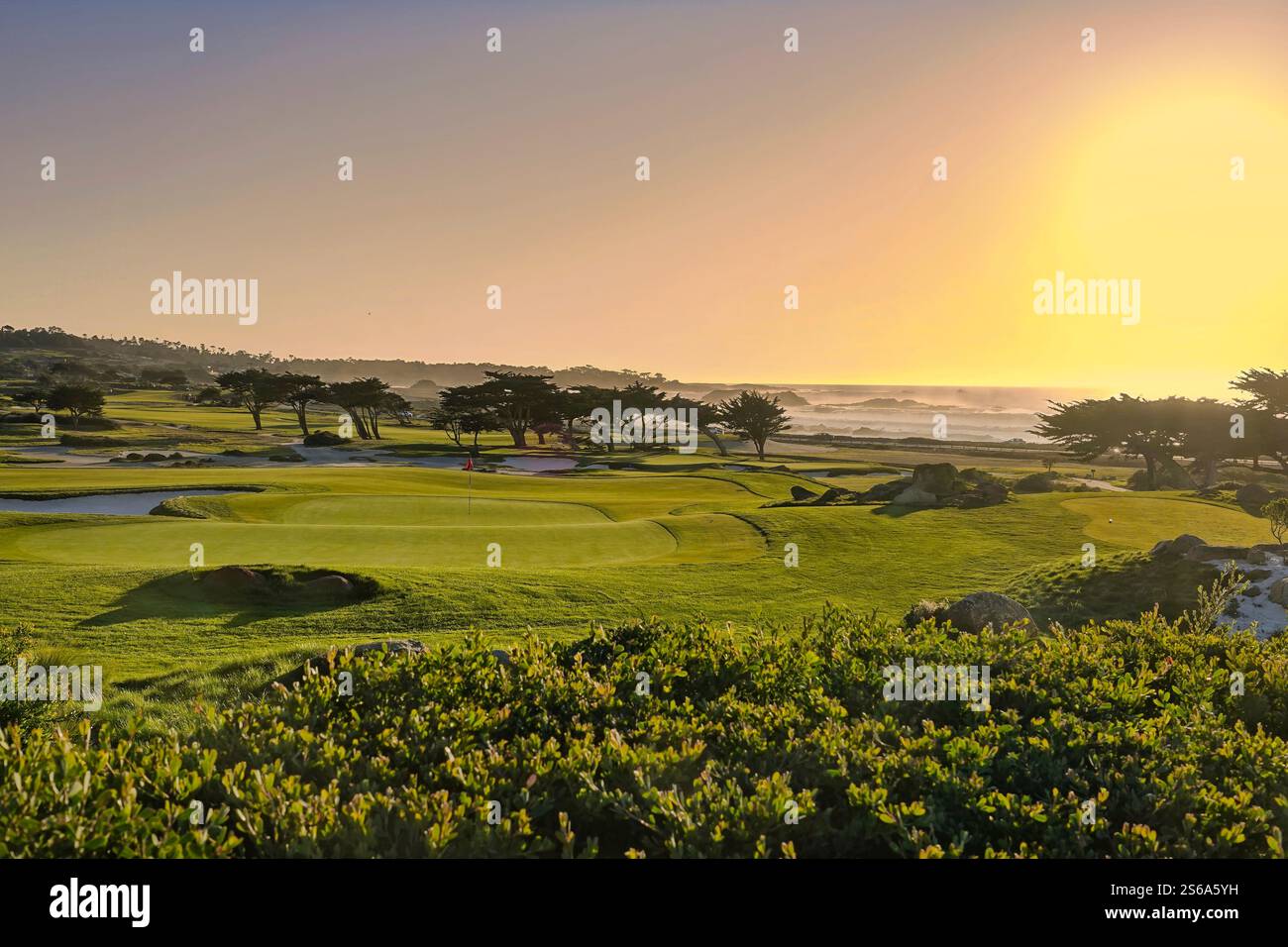 Pebble Beach, California, USA - January 12th, 2025 Sun sets over the ...