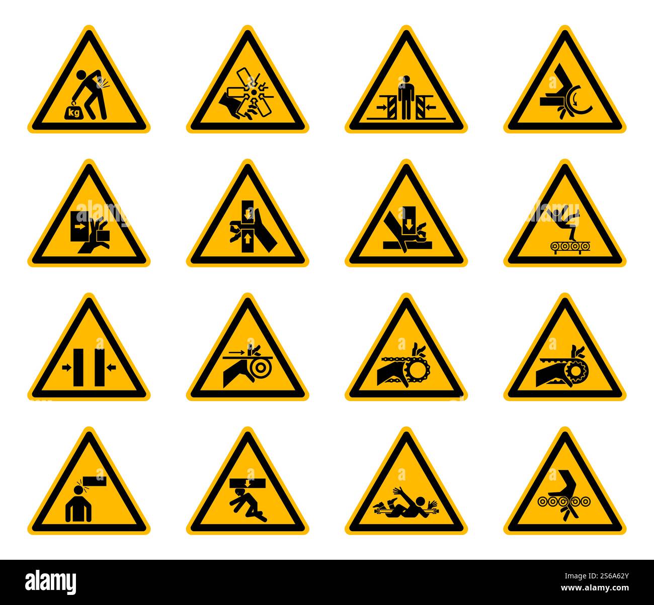 Triangular Warning Hazard Symbols labels On White Background Stock ...