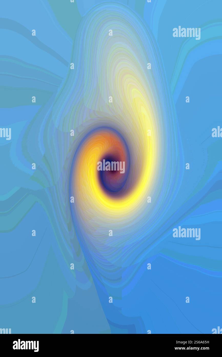 Abstract textured blue background and fantasy yellow swirl, psychedelic ...
