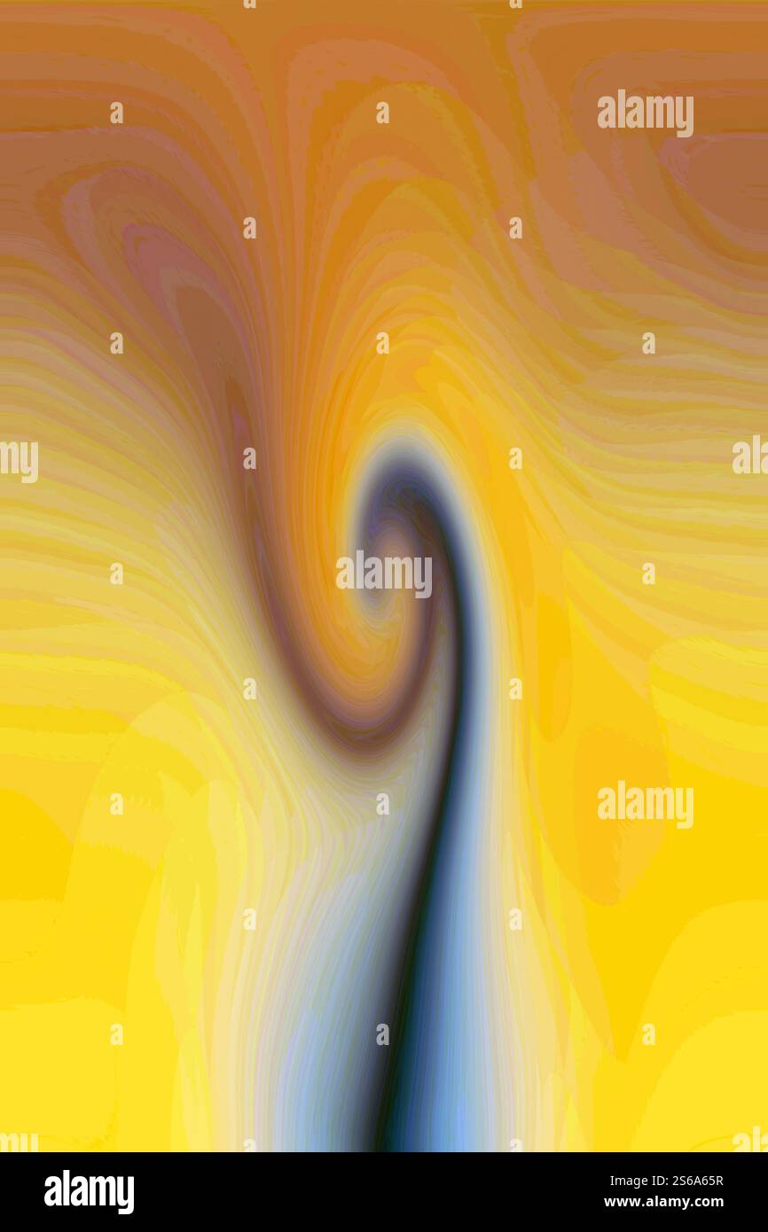 Abstract textured yellow background and fantasy blue swirl, psychedelic ...